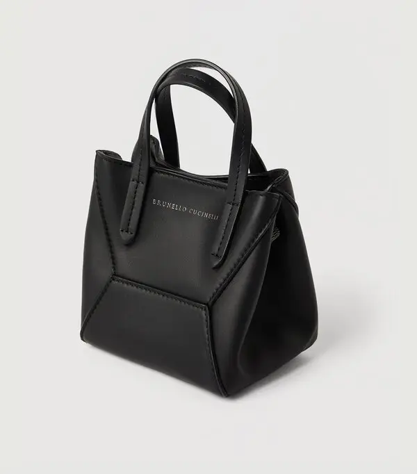 Brunello Cucinelli Mini Calfskin Bc Duo Tote Bag - Black