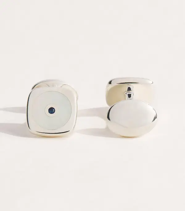 DEAKIN & FRANCIS Sterling Mother Of Pearl And Sapphire Cushion Cufflinks - Silver