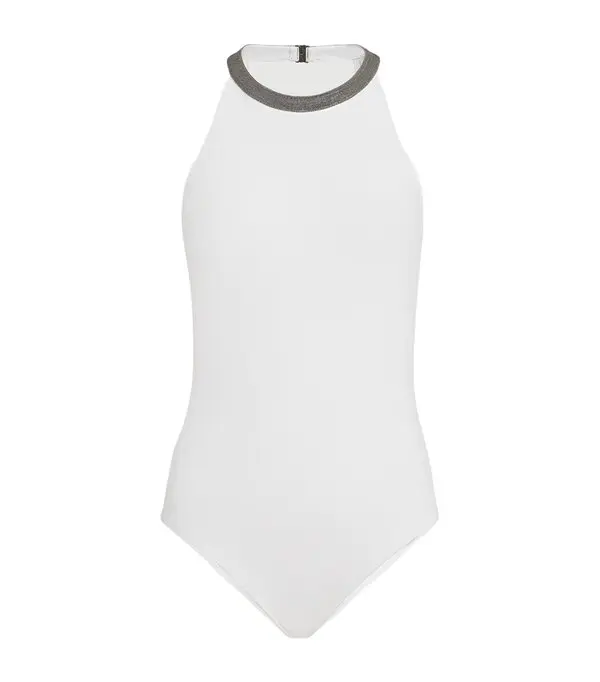 Brunello Cucinelli Precious Monili Halterneck Swimsuit