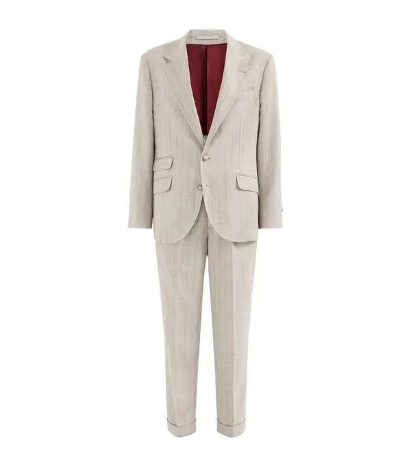 Brunello Cucinelli Cashmere-silk Stripe Two-piece Suit