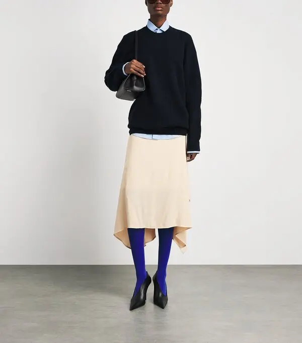 AMI Paris Cotton-linen Godet Midi Skirt