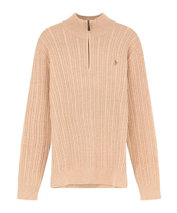 Polo Ralph Lauren Cable-knit Quarter-zip Jumper - Brown