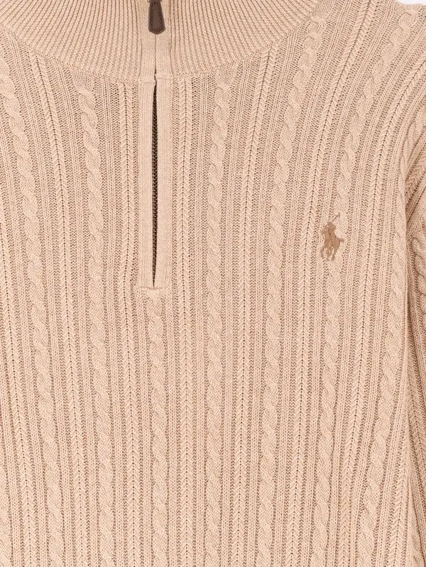Polo Ralph Lauren Cable-knit Quarter-zip Jumper - Brown