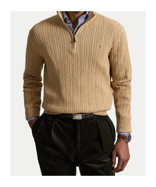 Polo Ralph Lauren Cable-knit Quarter-zip Jumper - Brown