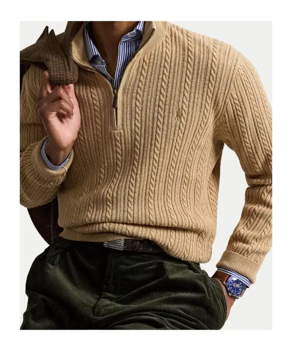 Polo Ralph Lauren Cable-knit Quarter-zip Jumper - Brown
