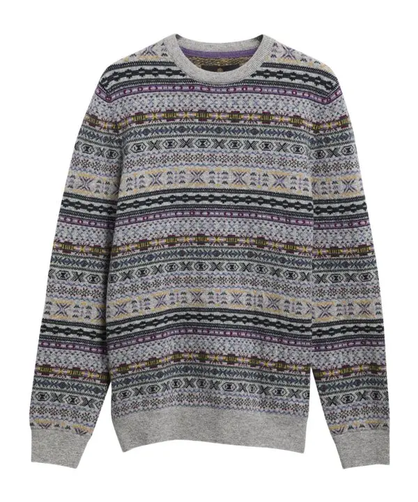 Barbour Fair Isle Crew Neck Knit Sweater - Gray