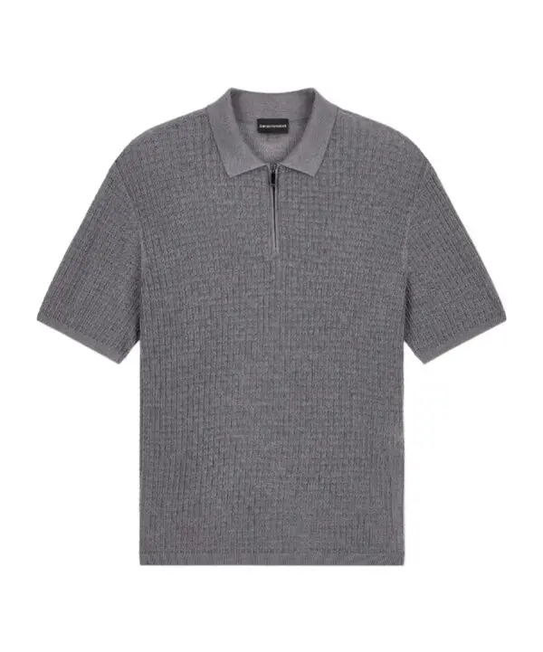 Emporio Armani Polo Collar Sweater In Wool And Lyocell Blend With Patterned Knit
