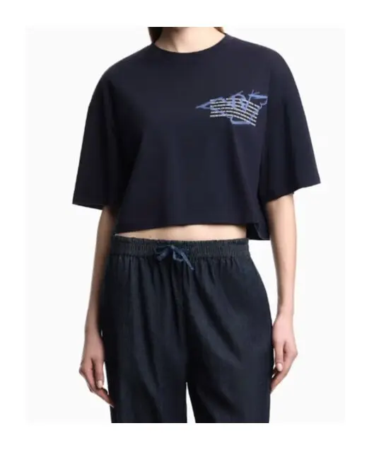 Emporio Armani Cropped Jersey T-shirt With Eagle Print