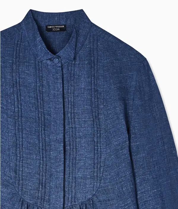 Emporio Armani Icon Linen Chambray Shirt With Plastron