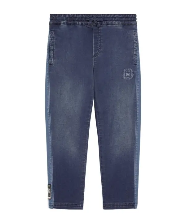 Dolce & Gabbana Denim Fleece Trousers With Embroidery