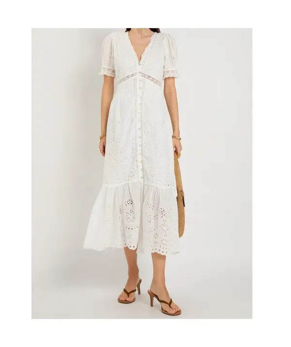 LoveShackFancy Cut-out Embroidered Dress