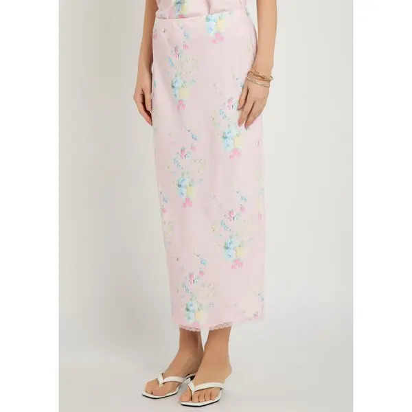 LoveShackFancy Floral Print Skirt - Pink