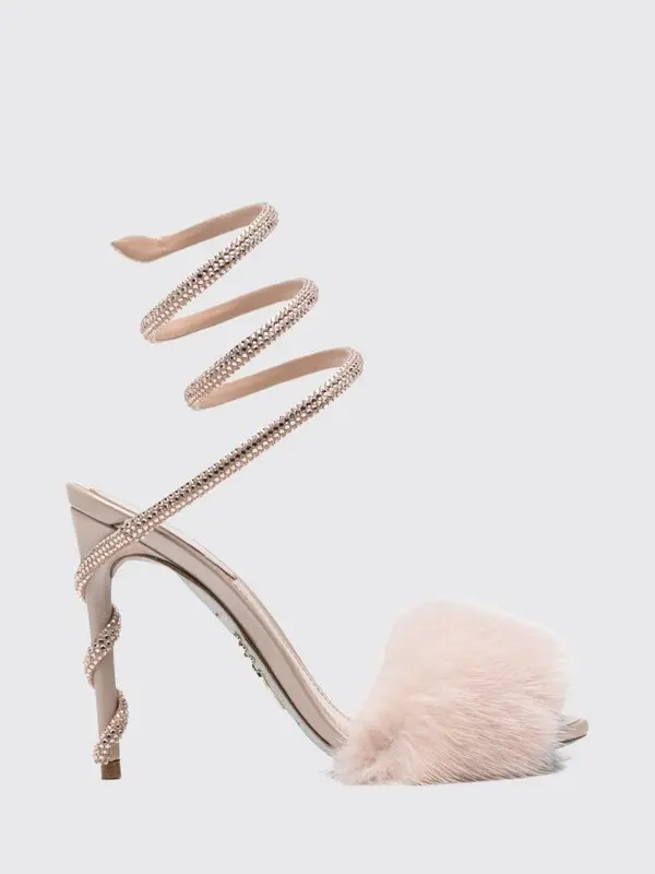 Rene Caovilla Margot Leather Sandals With Stiletto Heel And Crystal Snake Strap - Pink