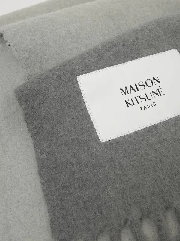 Maison Kitsuné Alpaca Wool Scarf With Fringed Hem And Appliqué Logo