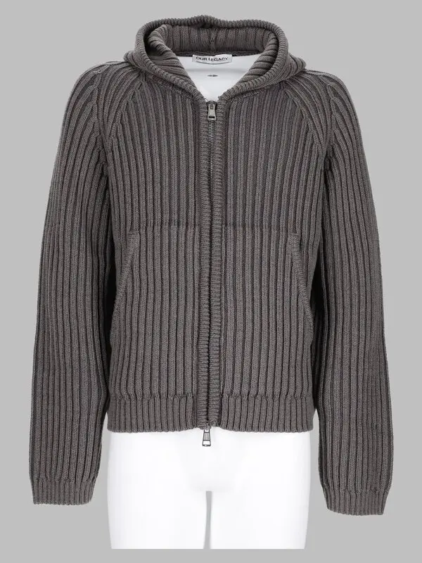 Our Legacy Maglia In Lana Merino Con Zip E Cappuccio - Grey