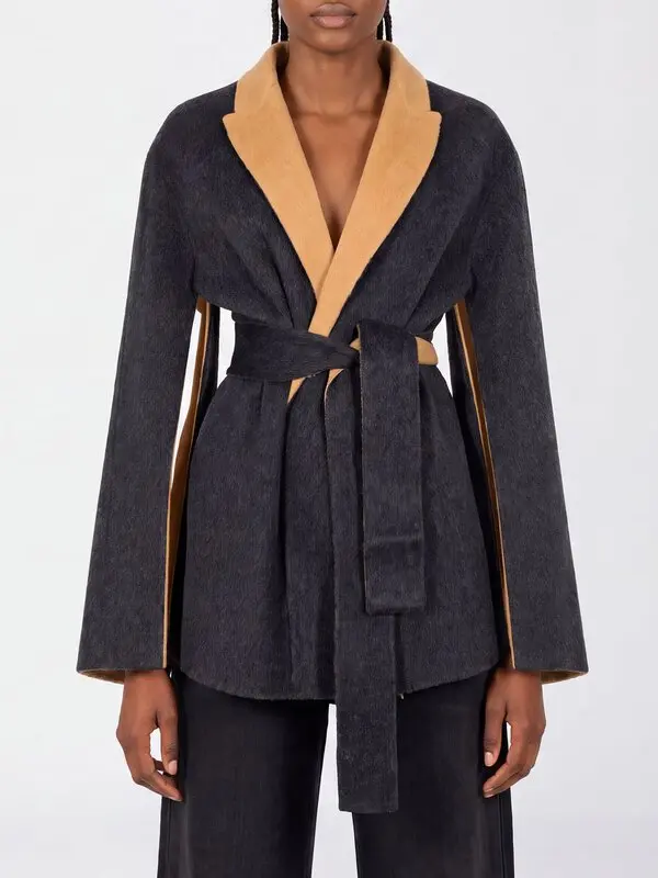 Alberta Ferretti Short Wool Belted Robe Coat - Multicolor