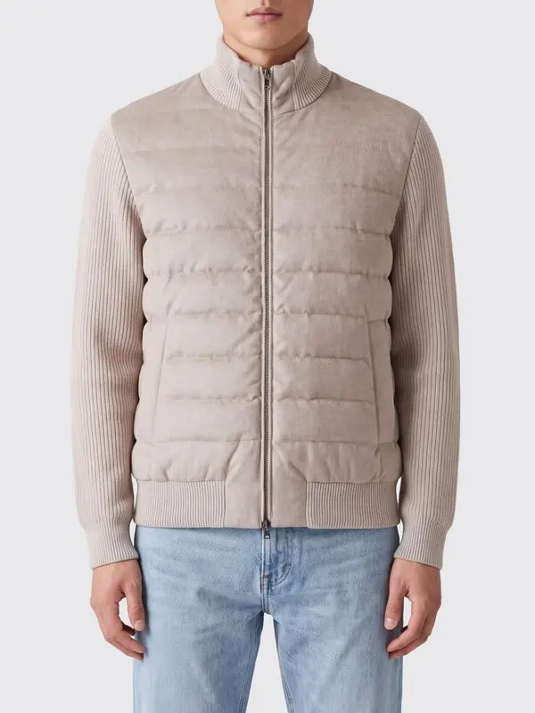 Herno Padded Wool Flannel High Neck Zip-up Cardigan
