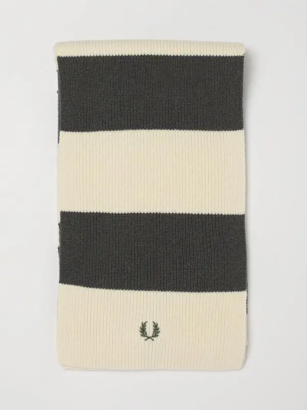 Fred Perry Striped Wool Scarf With Ribbed Edges - Ecru