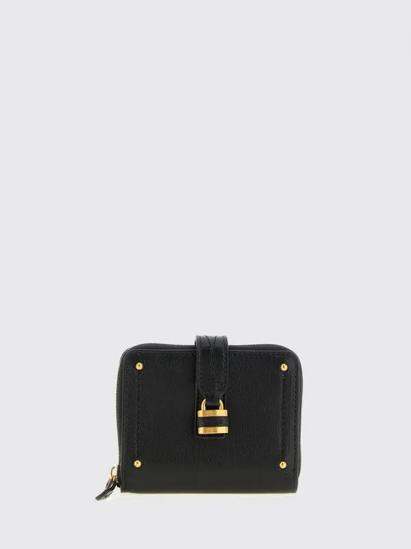 Chloé Paddington Bifold Leather Wallet With Decorative Padlock - Black