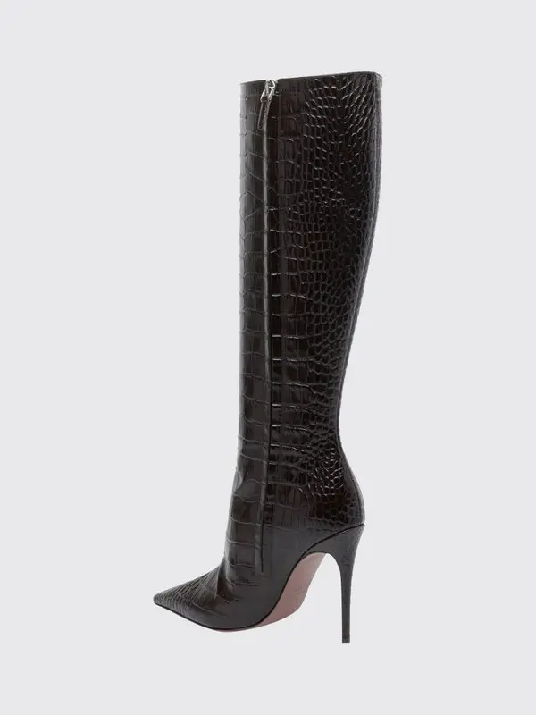 Paris Texas Vera Knee-high Boots In Croc-embossed Leather With Stiletto Heel