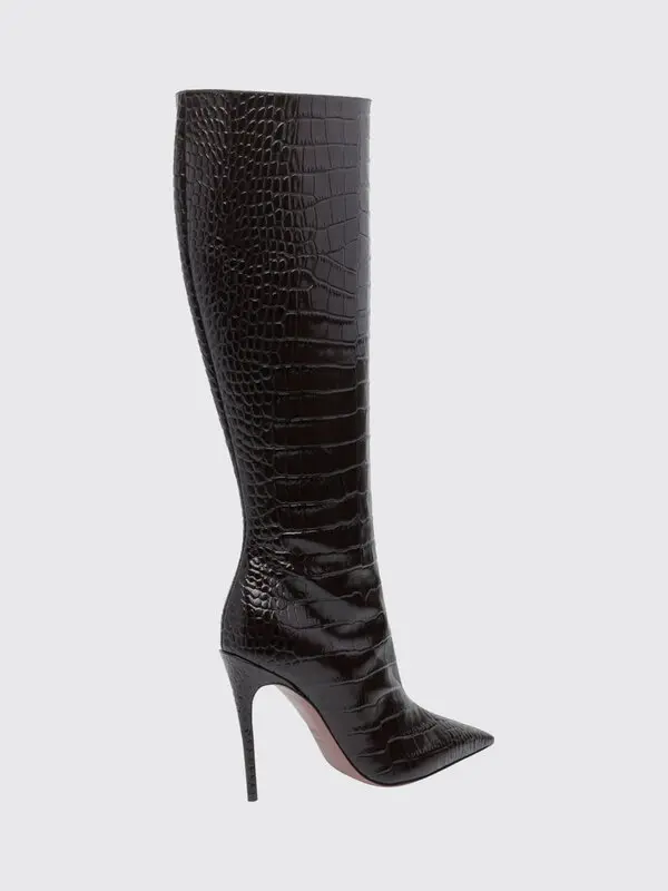 Paris Texas Vera Knee-high Boots In Croc-embossed Leather With Stiletto Heel