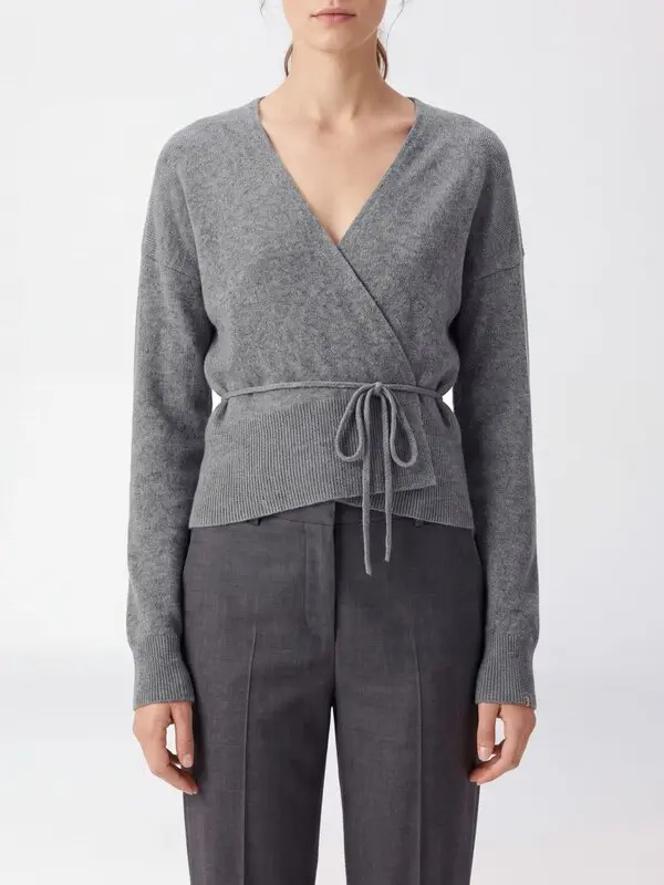Extreme Cashmere Cashmere-blend Wrap Cardigan With V-neck And Belt - Grey