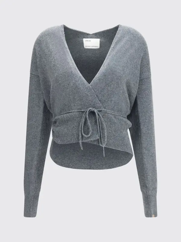 Extreme Cashmere Cashmere-blend Wrap Cardigan With V-neck And Belt - Grey