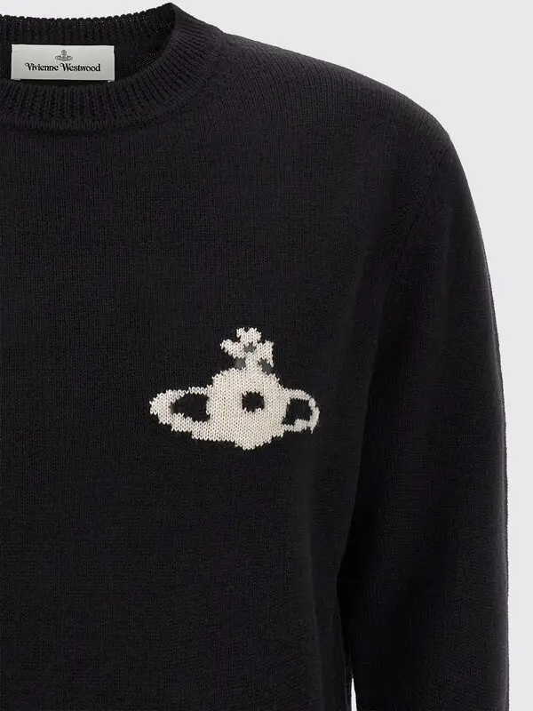 VIVIENNE WESTWOOD Wool Crewneck Cardigan With Jacquard Orb Logo