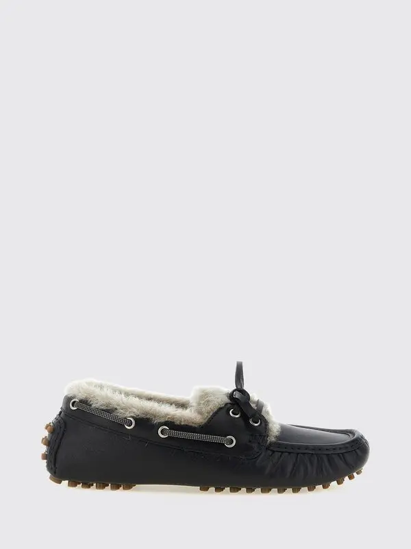Brunello Cucinelli Calfskin Driver Loafers With Monili Detail