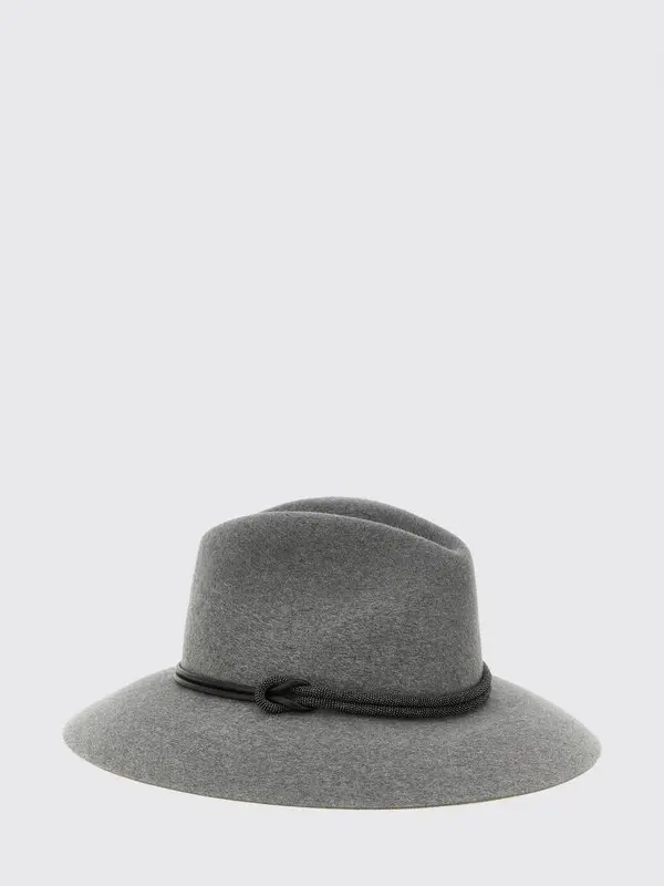 Brunello Cucinelli Wide-brimmed Wool Felt Hat With Monili - Grey