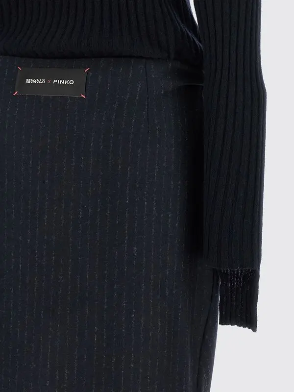 Pinko Pinstriped Knit Midi Dress With High Neck And Ruched Waist