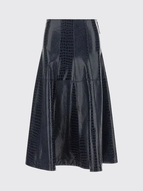 Pinko High-waisted Python Print Flared Midi Skirt In Faux Leather
