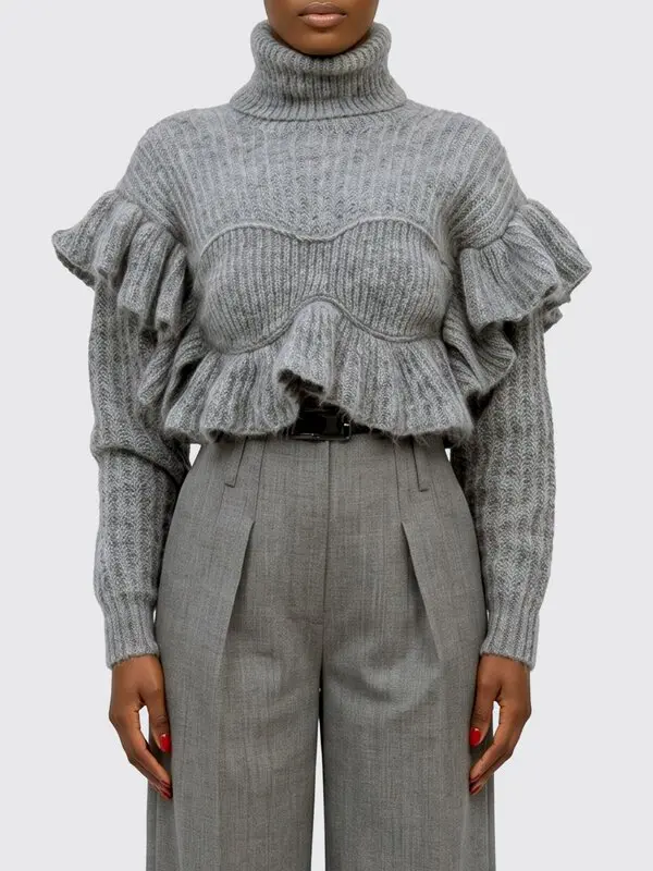 Elisabetta Franchi Ruffle-detail Mohair Blend Turtleneck Jumper - Grey