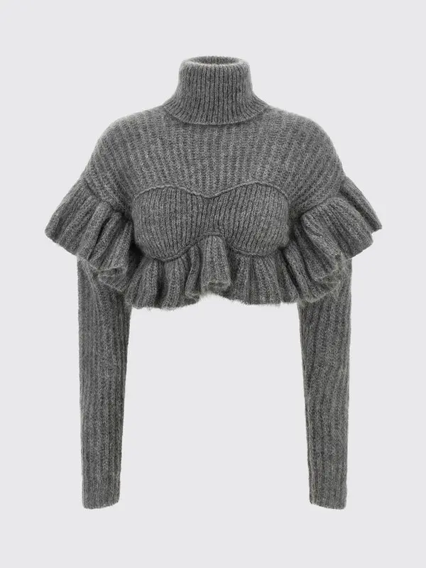 Elisabetta Franchi Ruffle-detail Mohair Blend Turtleneck Jumper - Grey