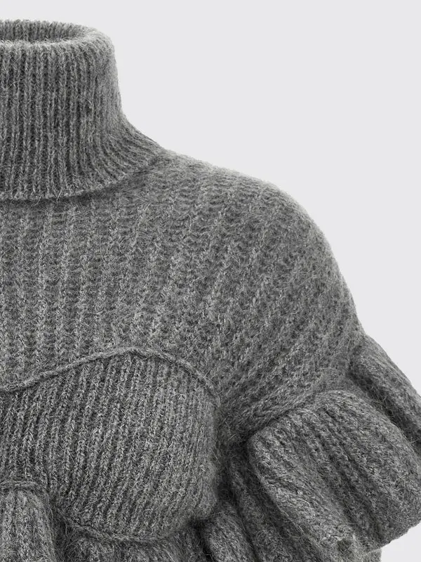 Elisabetta Franchi Ruffle-detail Mohair Blend Turtleneck Jumper - Grey