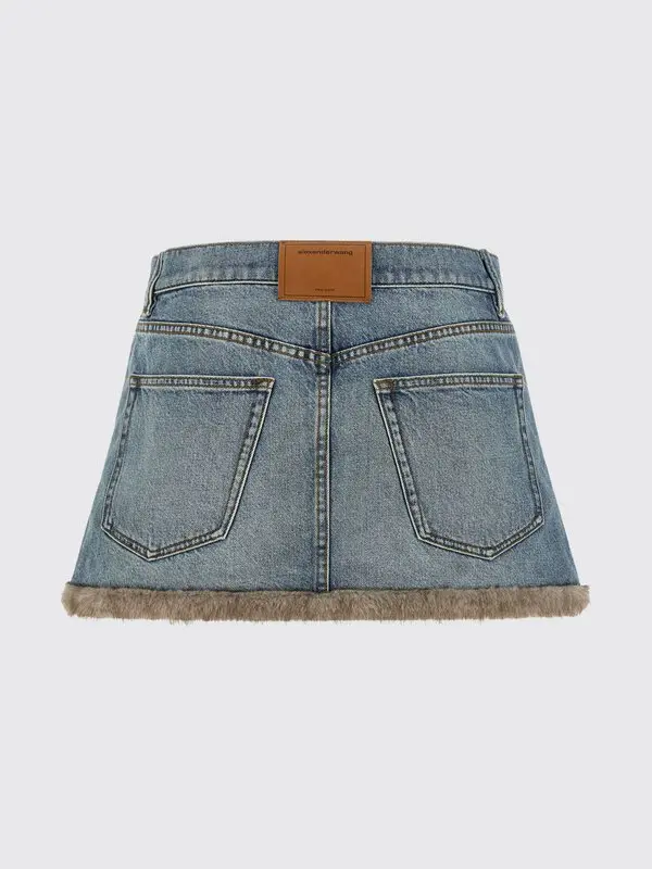 DENIM X ALEXANDER WANG Cotton Denim Mini Skirt With Fur Details - Blue