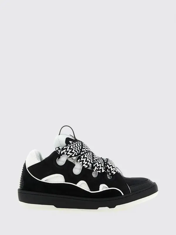 LANVIN Curb Suede And Mesh Low-top Trainers In A Bicolour Design - White 1