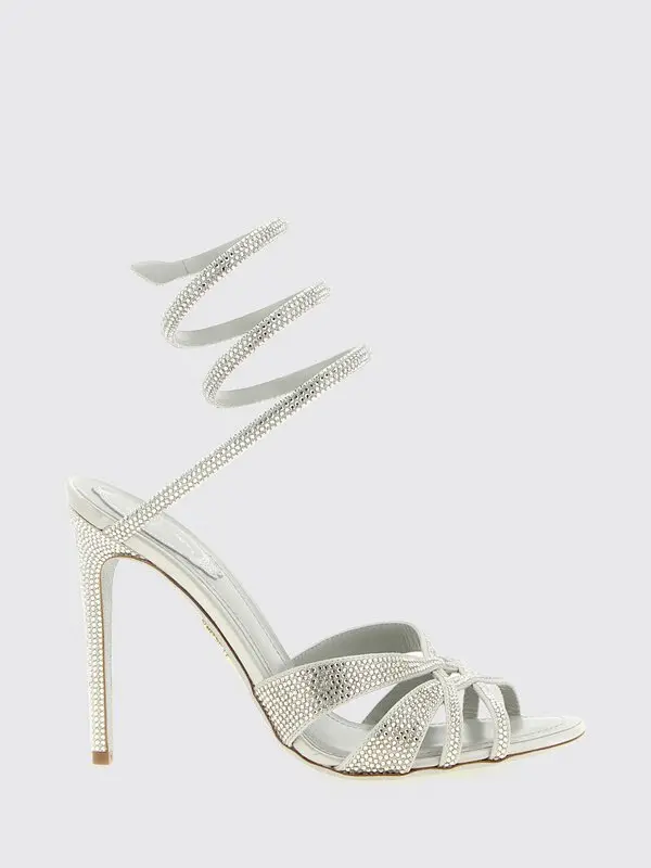 Rene Caovilla High-heeled Satin Sandals With Rhinestone-covered Snake Strap - Silver