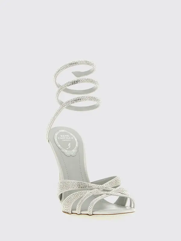 Rene Caovilla High-heeled Satin Sandals With Rhinestone-covered Snake Strap