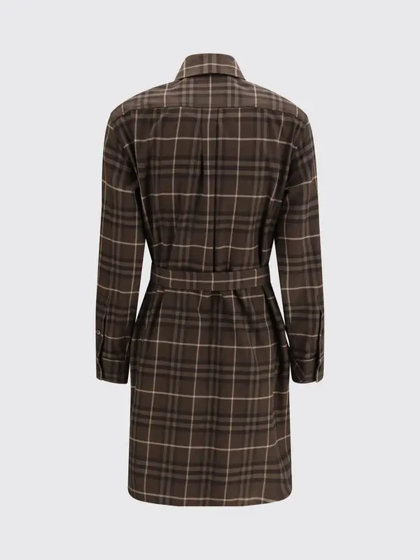 Burberry Check Pattern Cotton Mini Shirt Dress With Waist Belt