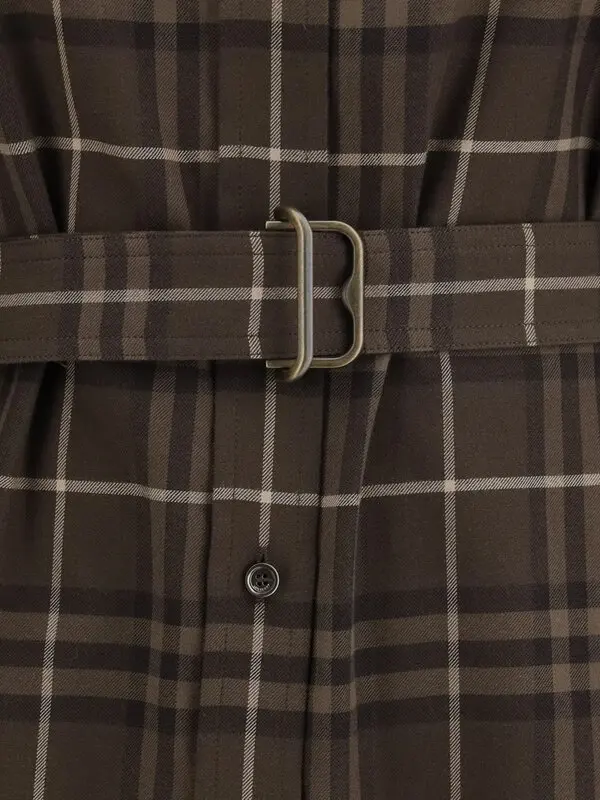 Burberry Check Pattern Cotton Mini Shirt Dress With Waist Belt
