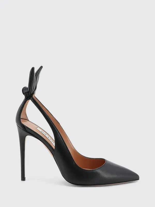 AQUAZZURA Bow Tie High Heel Nappa Leather Court Shoes With Cut-out Detail - Black