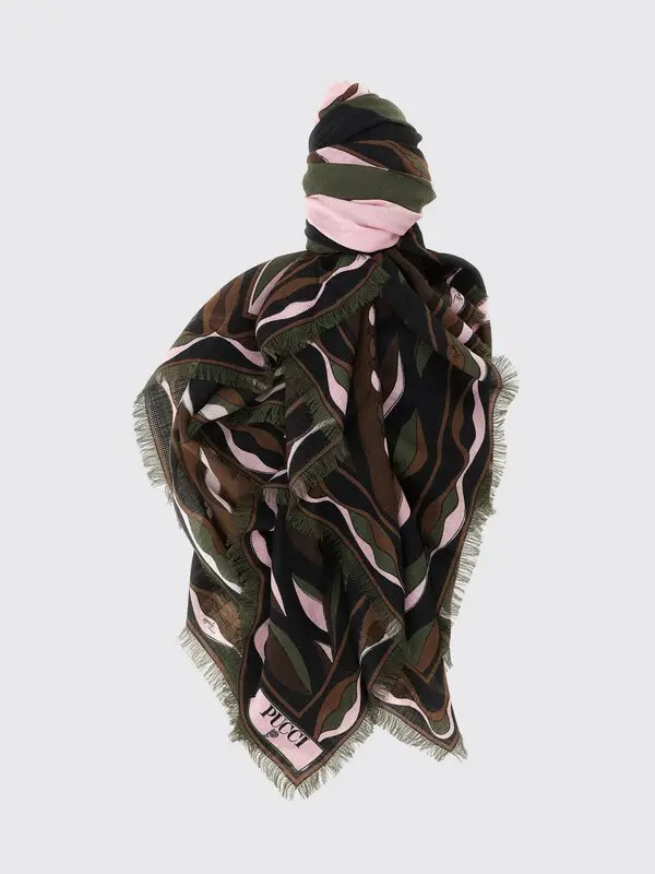Emilio Pucci Square Silk And Wool Scarf With Abstract Print And Fringed Edges - Multicolor