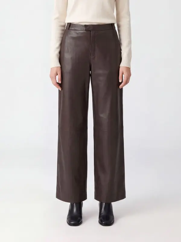ARMA Smooth Lambskin Leather Mid-rise Wide-leg Trousers - Coffee