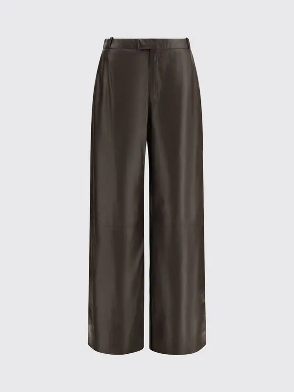 ARMA Smooth Lambskin Leather Mid-rise Wide-leg Trousers - Coffee