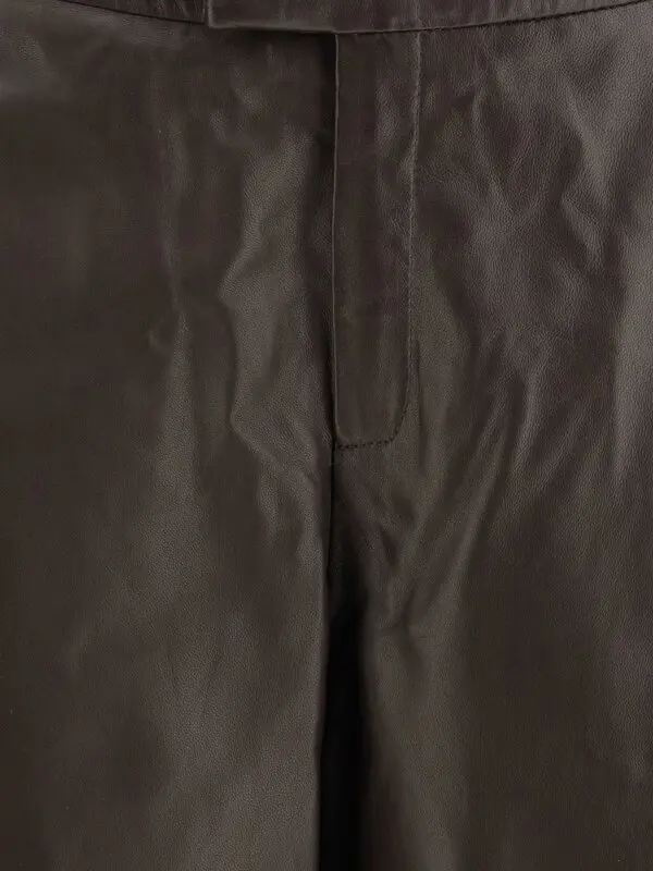 ARMA Smooth Lambskin Leather Mid-rise Wide-leg Trousers - Coffee