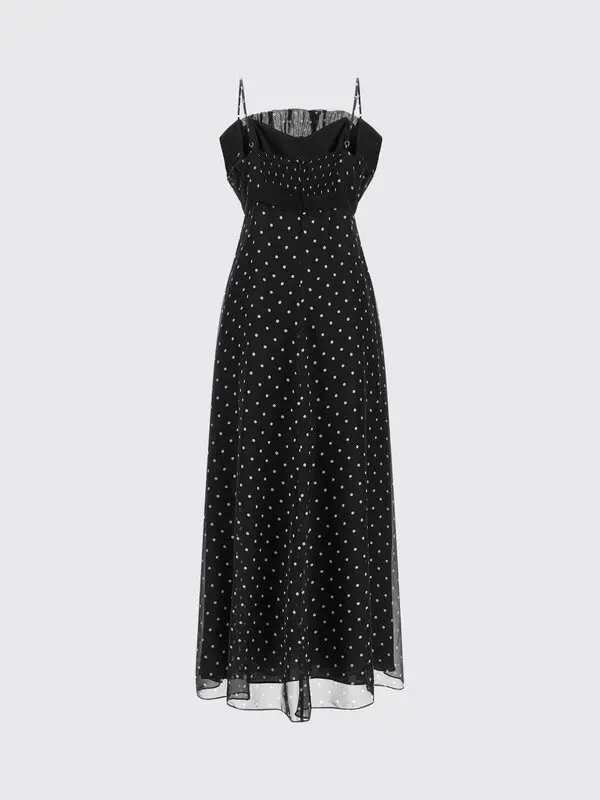 Zimmermann Polka-dot Crêpe Midi Dress With Square Neckline And Waist Bow - Black