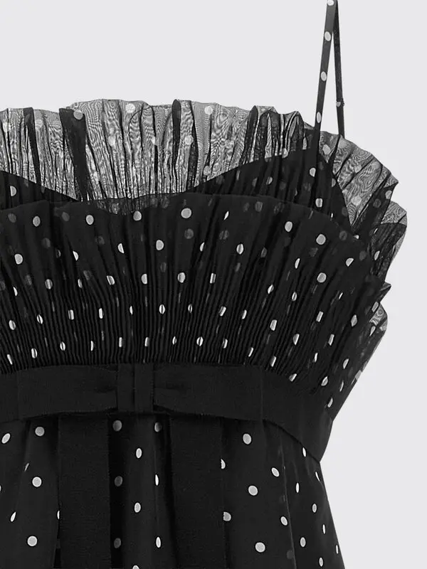 Zimmermann Polka-dot Crêpe Midi Dress With Square Neckline And Waist Bow - Black
