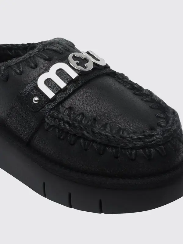 Mou Bounce Suede Mules With Exposed Stitching And A Shearling Lining - Black