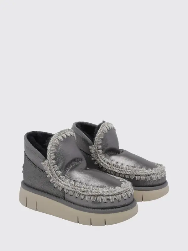 Mou Bounce Bicolour Sheepskin Ankle Boots With Wool Lining - Silver